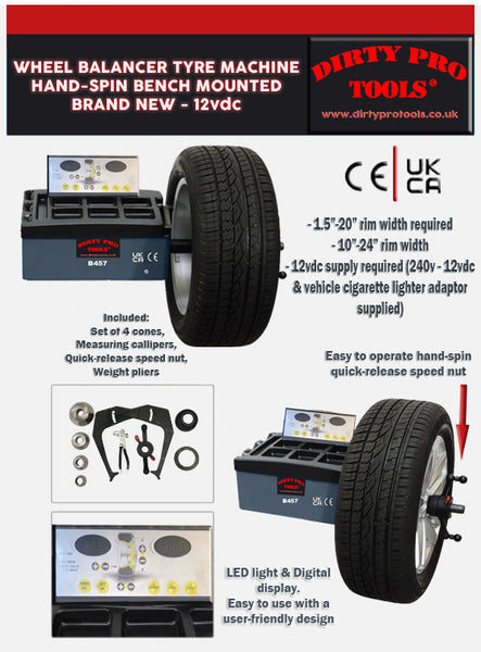 WHEEL BALANCER TYRE MACHINE HAND SPIN BENCH MOUNTED NEW 12vdc – Dirty ...