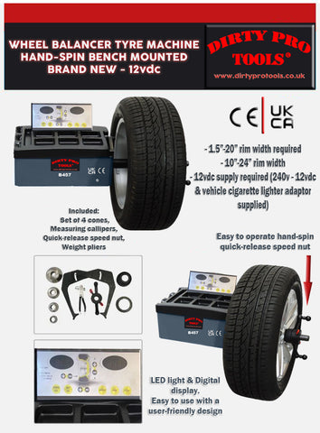 WHEEL BALANCER TYRE MACHINE HAND SPIN BENCH MOUNTED NEW 12vdc – Dirty ...