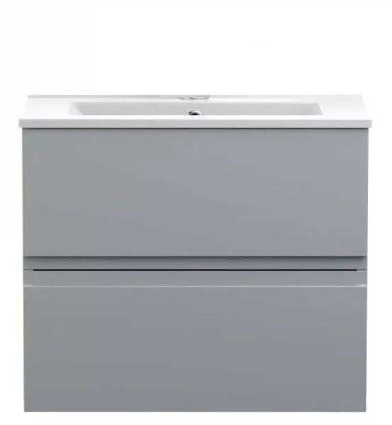 Handleless Bathroom High Gloss Light Grey Wall Hung Vanity Unit Sink C ...