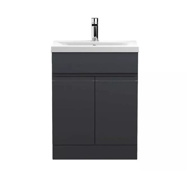 Handleless Bathroom High Gloss Dark Grey Floor Standing Vanity Unit Si ...